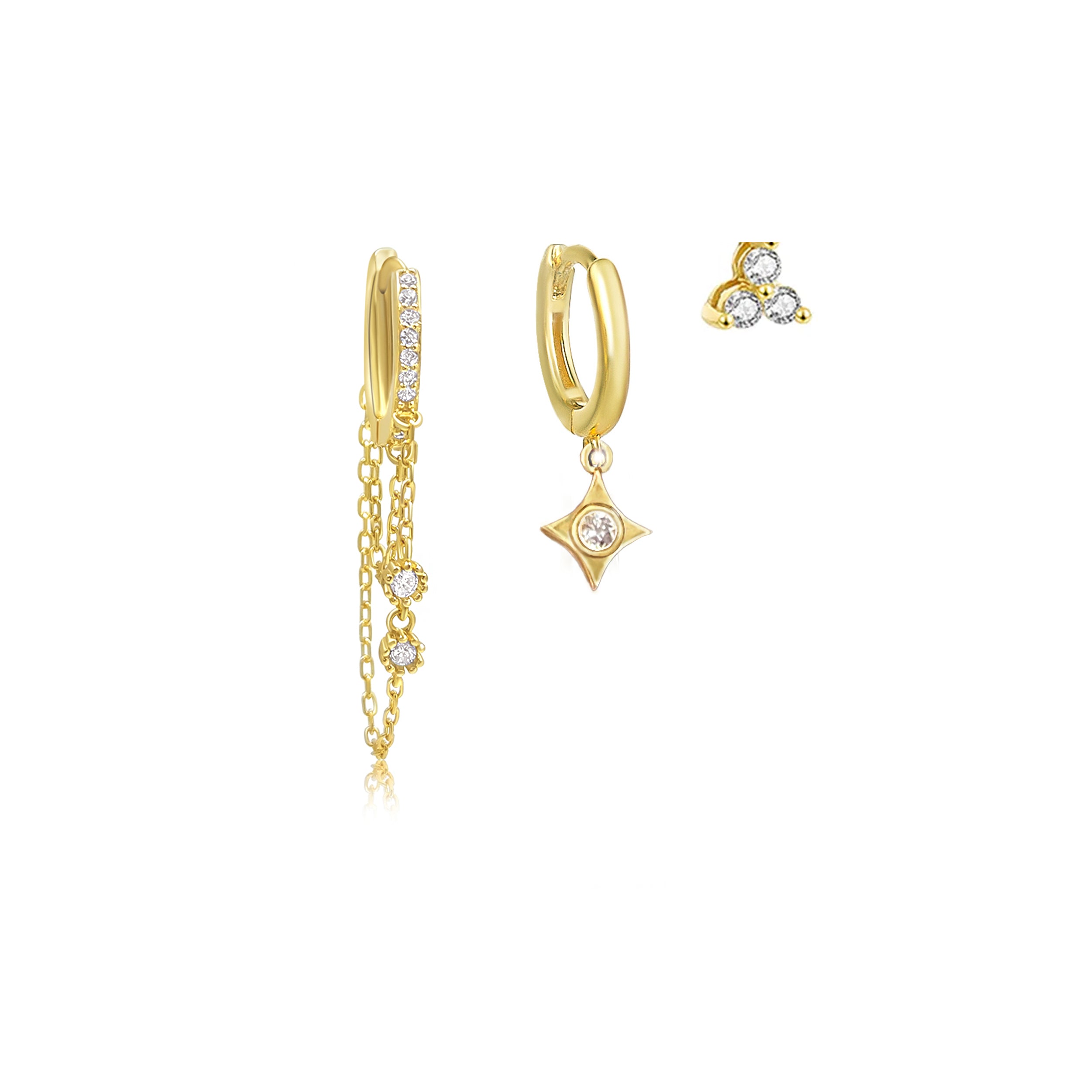 סט עגילי זהב זירקון שקוף -ג'סטין – GA Jewelry Story